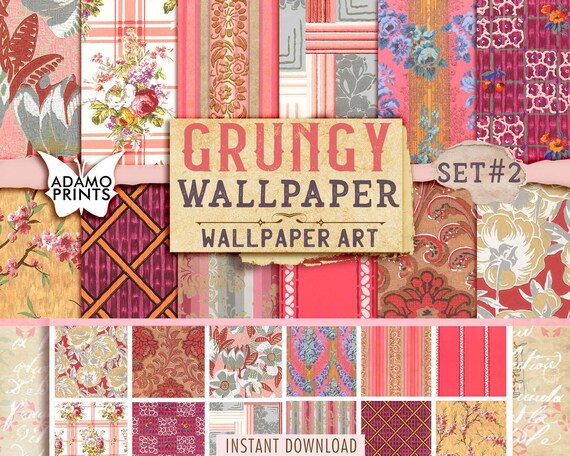 Grungy Wallpaper Set2 Pink Antique Paper Digital Paper - Etsy