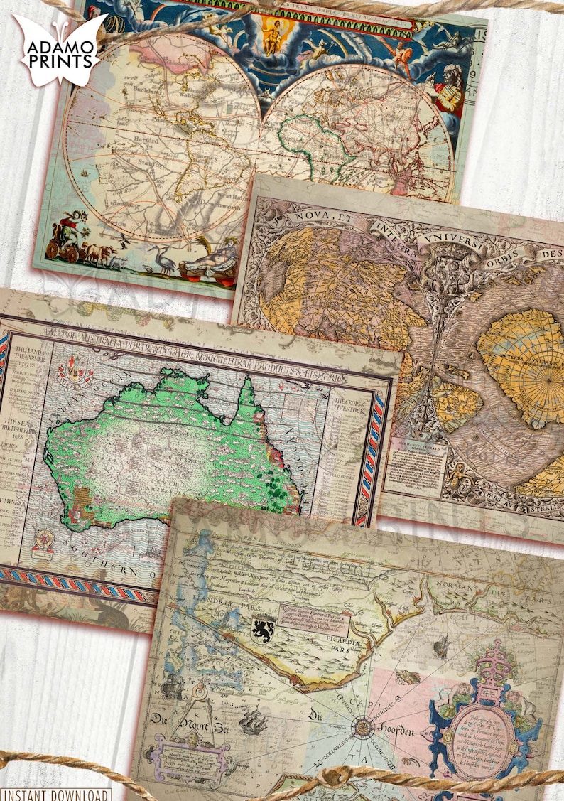 Vintage Decorated Map Antique Map Paper Pack Digital - Etsy
