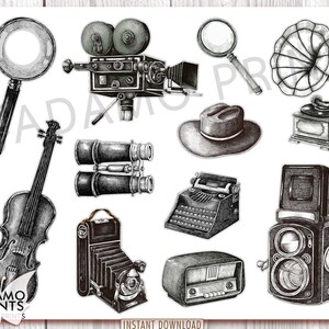 Retro Object Fussy Cut, Digital Kit, Scrapbook Vintage, Embellishment ...