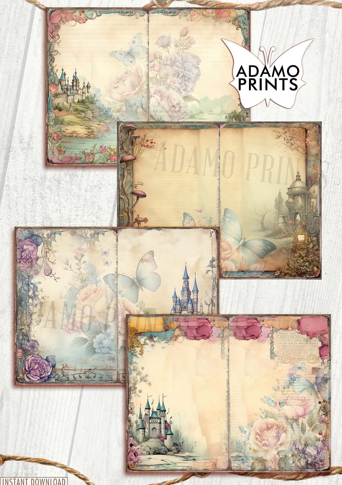 Fairy Tale Flower Junk Journal Kit: Printable Background Paper (digital ...