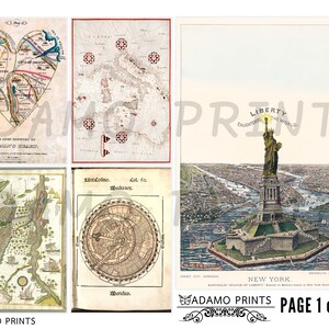 Vintage Travel, Antique Map, Mini Map Digital, Grunge, Balloon, ATC ...