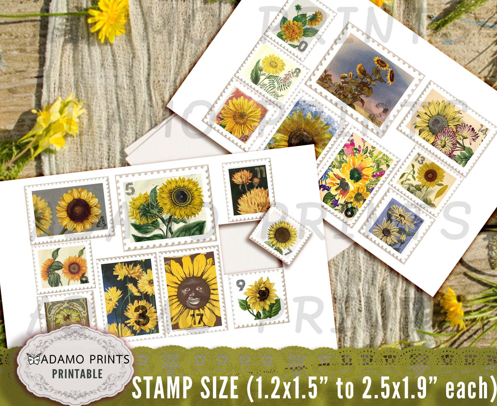 Sunflower Stamps Faux Sunflower Digital Kit Ephemera | Etsy