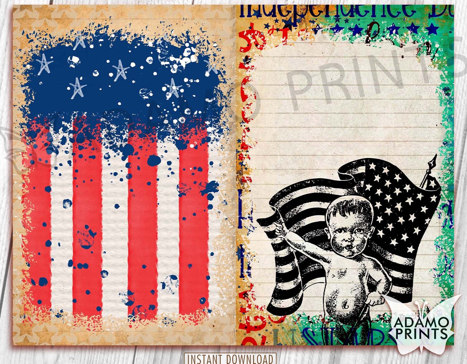 Patriotic Journal Kit, Blank & Lined Page, 4th of July, Collage Sheet ...