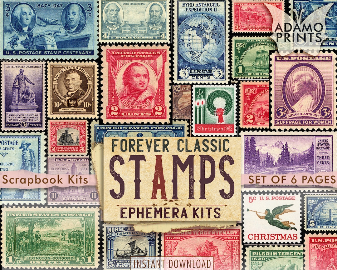 Forever Classic Stamps, Faux Stamp, Ephemera Kit, Digital Stamps, Junk ...