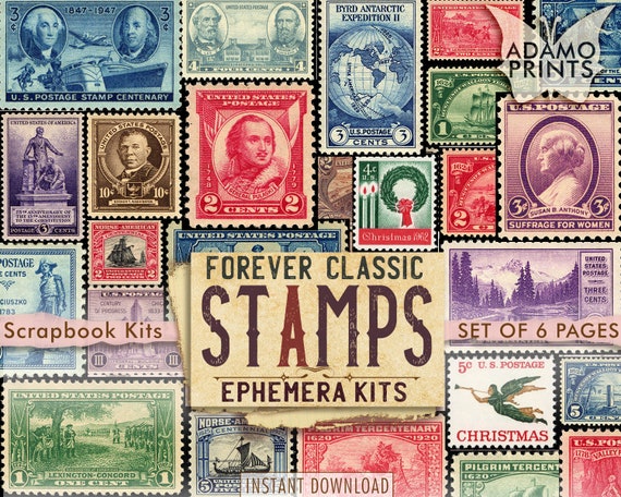 Forever Classic Stamps Faux Stamp Ephemera Kit Digital | Etsy