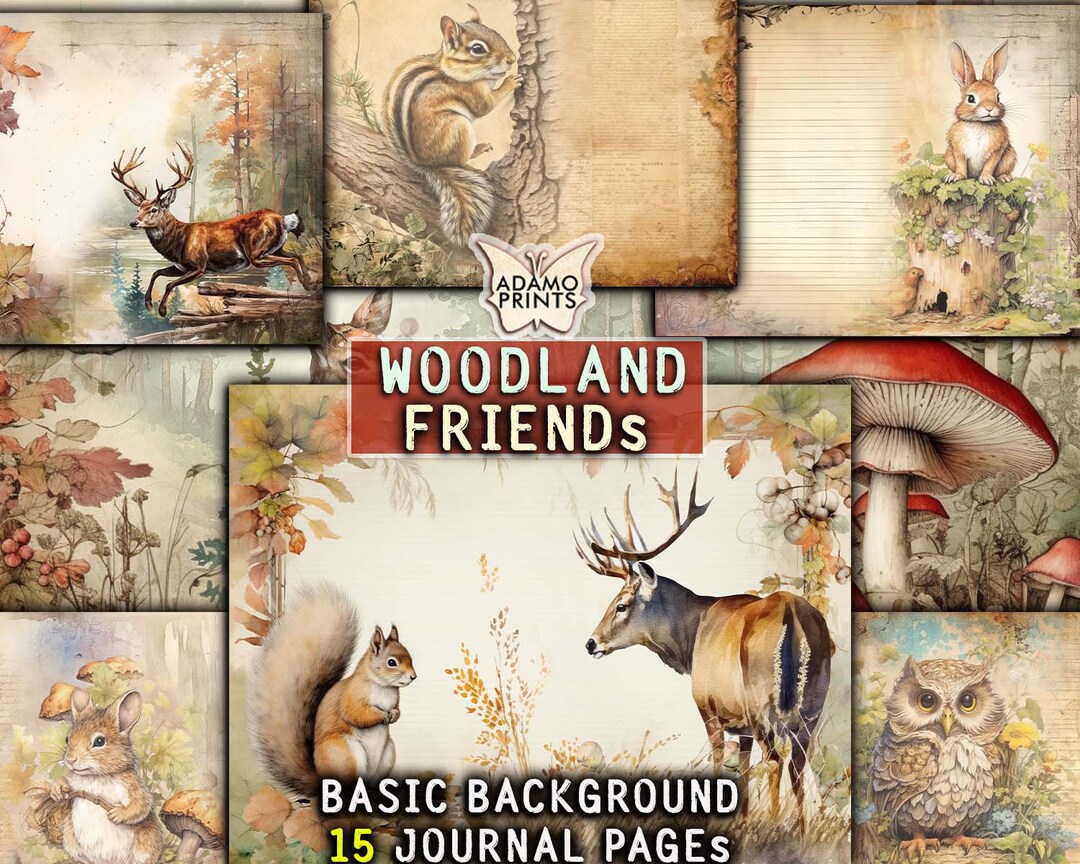 Basic Woodland Friends Junk Journal Kit, Digital Paper Background for ...