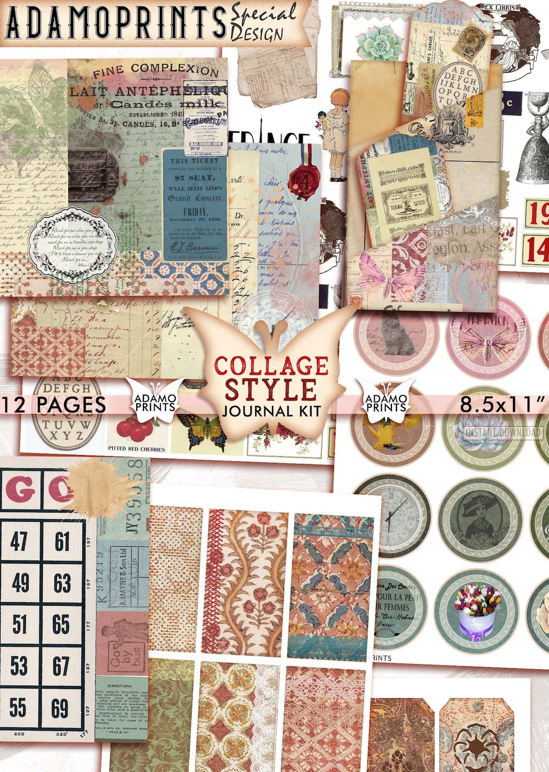 Collage Style Journal Kit, Journal Page, Journaling Collage Sheets ...