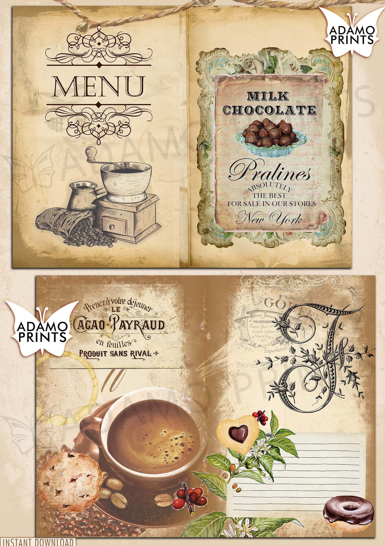 Coffee & Choco Journal Kit, Journal Page, Collage Sheets, Chocolate ...