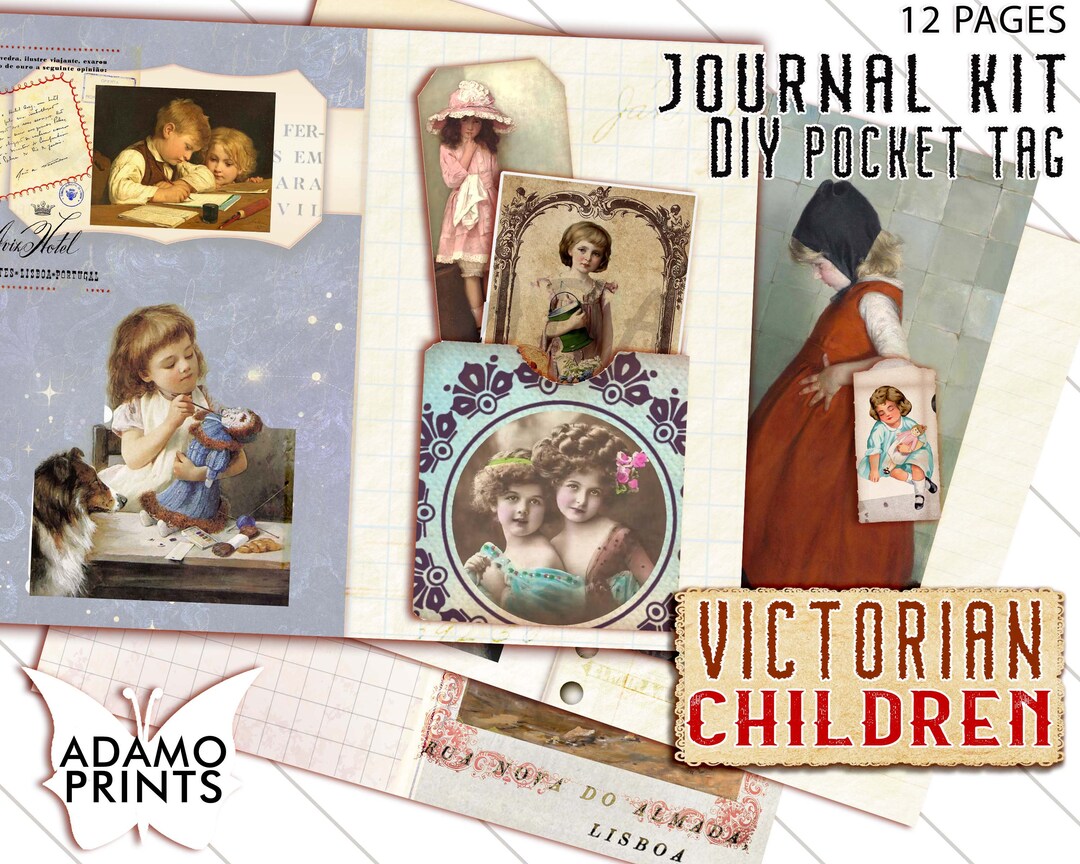 Victorian Children Journal Kit, Line & Blank Page, Loaded Tag, Collage ...