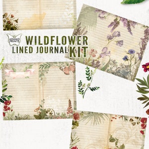 Wildflower Lined Journal Kit, Journal Page, Collage Sheets, Botanical ...