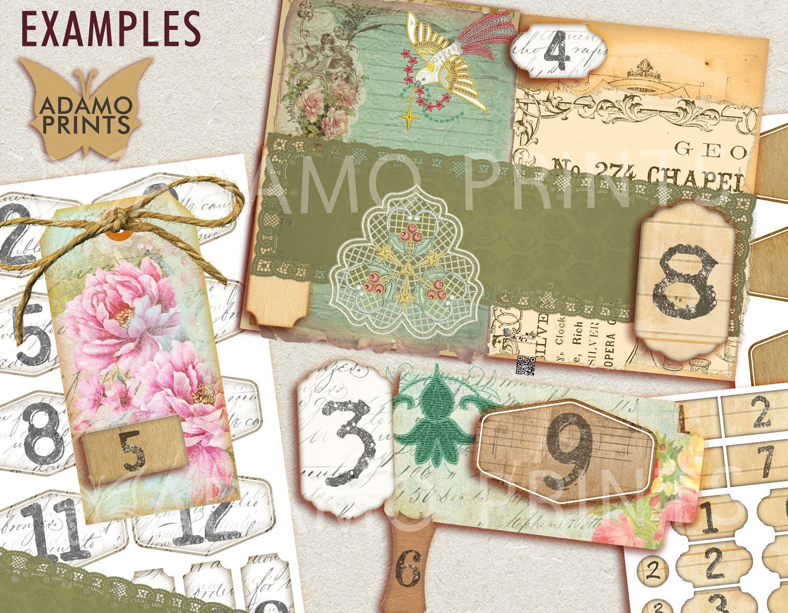 Digital Numbers Number Labels Tags Grunge Journal - Etsy