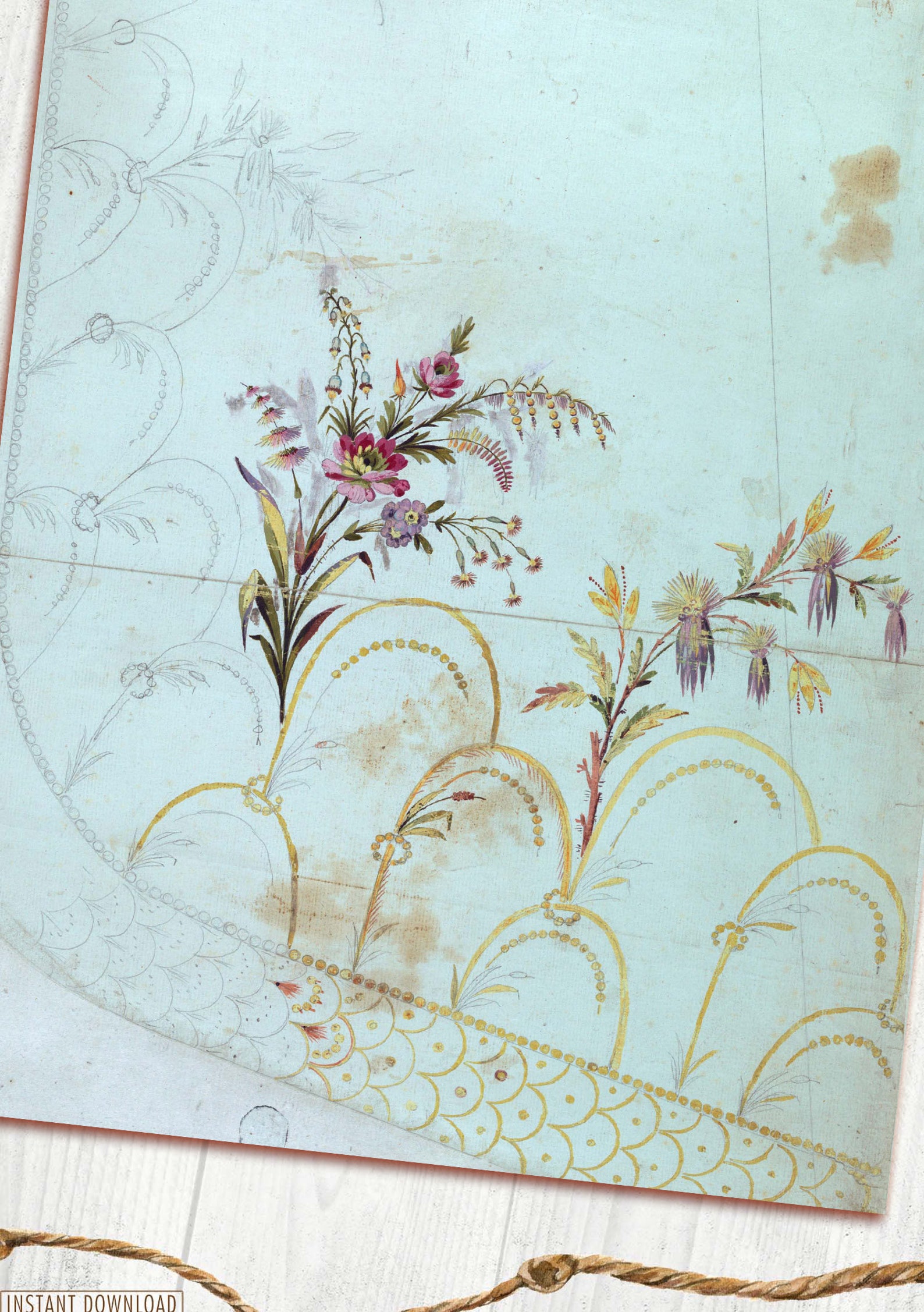 French Drawing Floral Wallpaper, Paper Pattern, Shabby Paper, Paper for ...