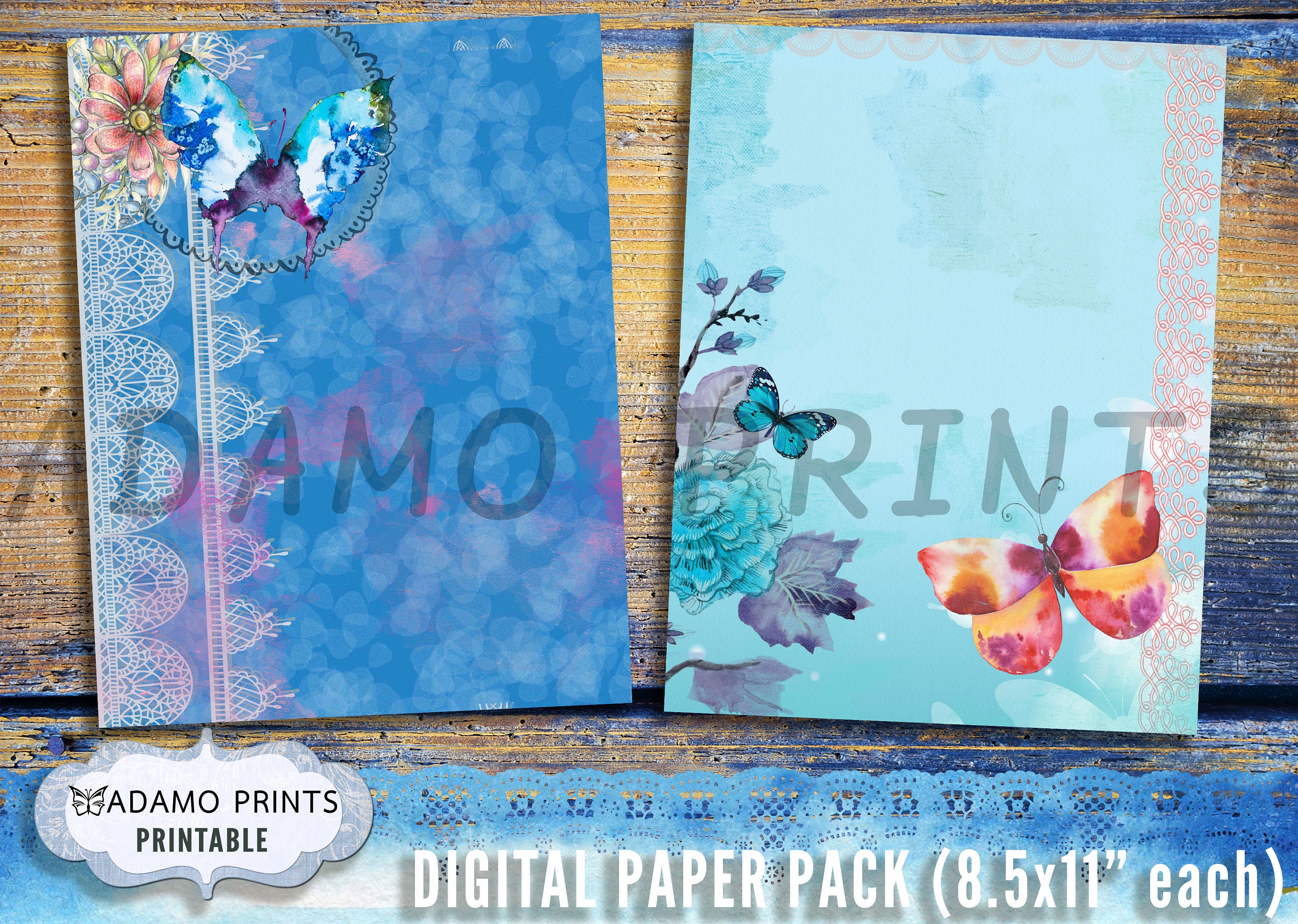 Butterfly Blue Digital Paper Colorful Paper Lace Digital - Etsy