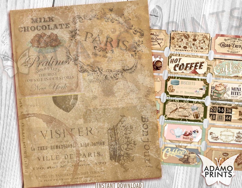 Choco & Coffee Ticket Collage Ticket Digital Embellishments - Etsy