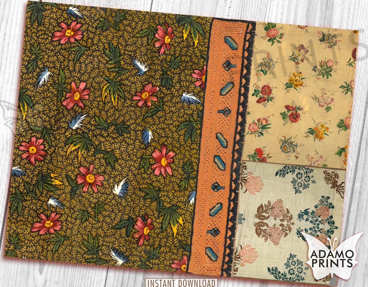 Collage Textile Pattern, Junk Journaling Kit, Paper for Journal Kit ...