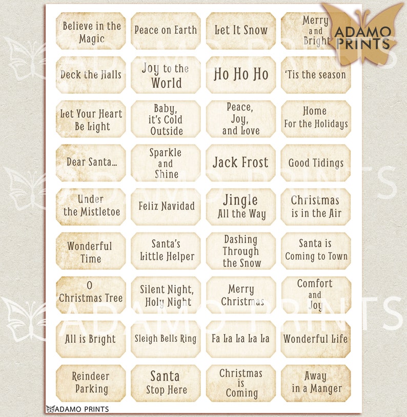 Christmas Phrases & Words, Journal Words, Parchment, Mixed Media ...