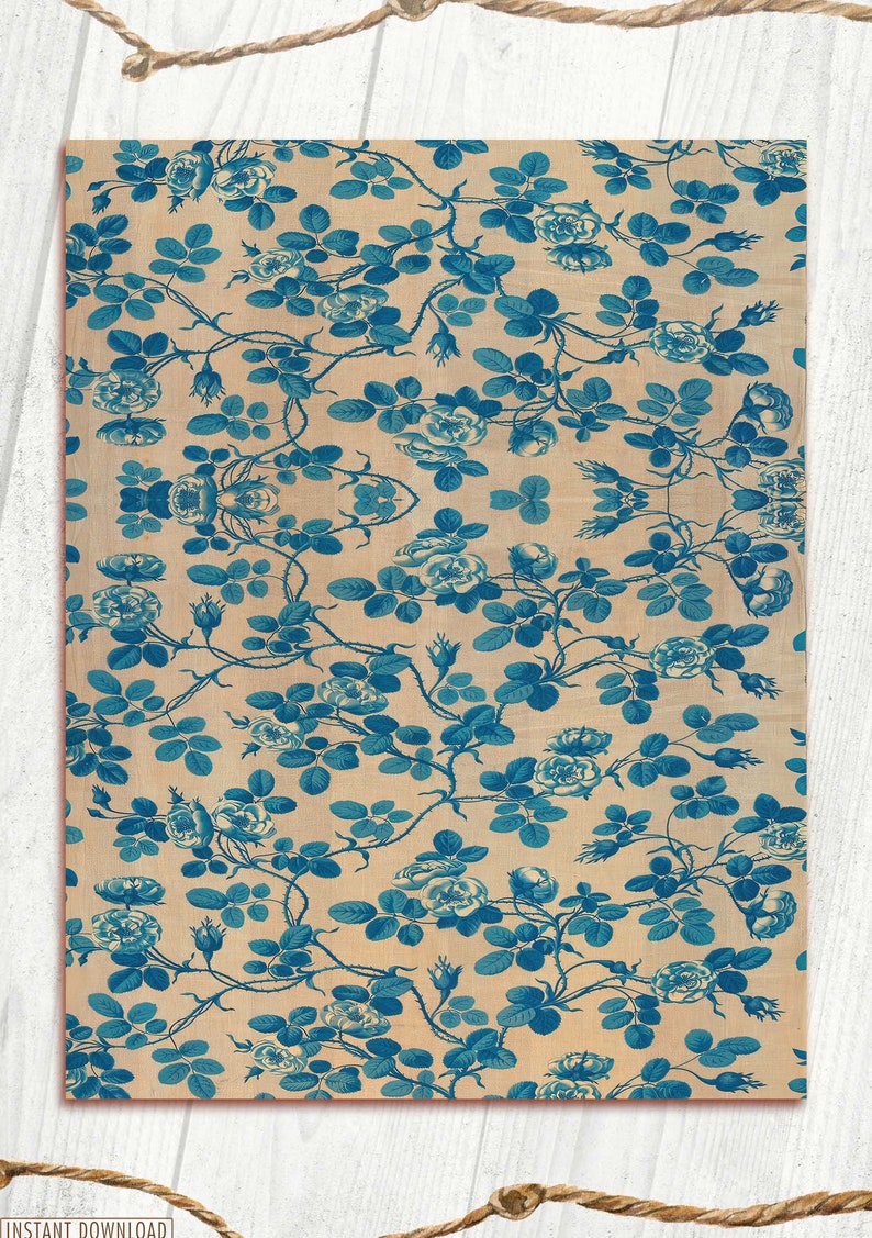 Blue Green Floral Pattern Floral Wallpaper Digital Paper - Etsy