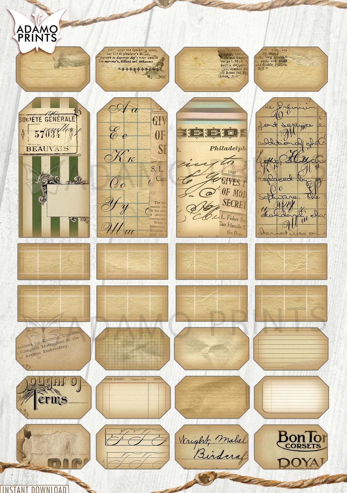 Vintage Script Label Tag Kit: Printable Collage Ephemera (PDF) - Etsy