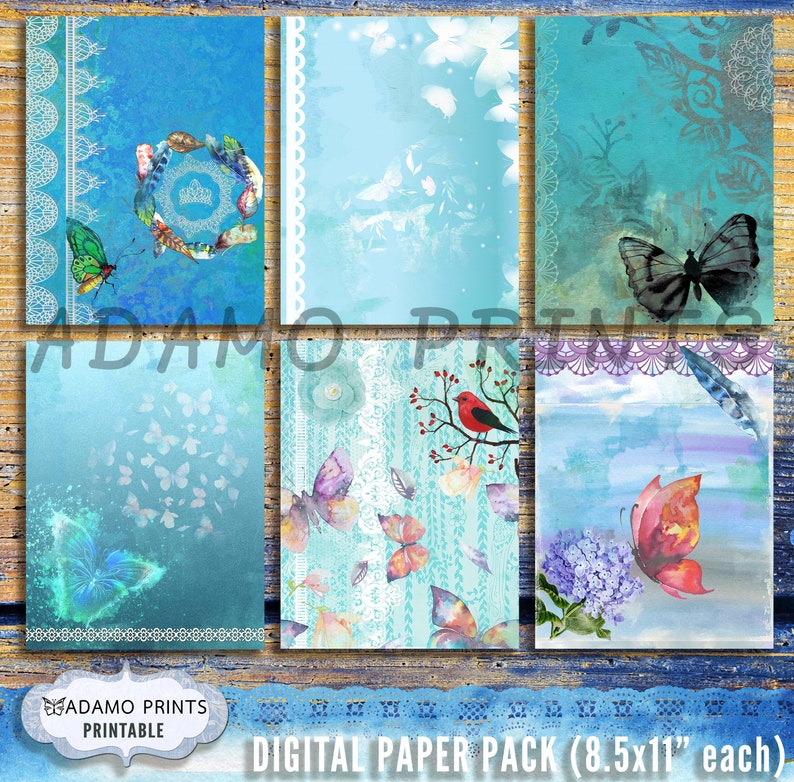 Butterfly Blue Digital Paper, Colorful Paper, Lace, Digital Download ...