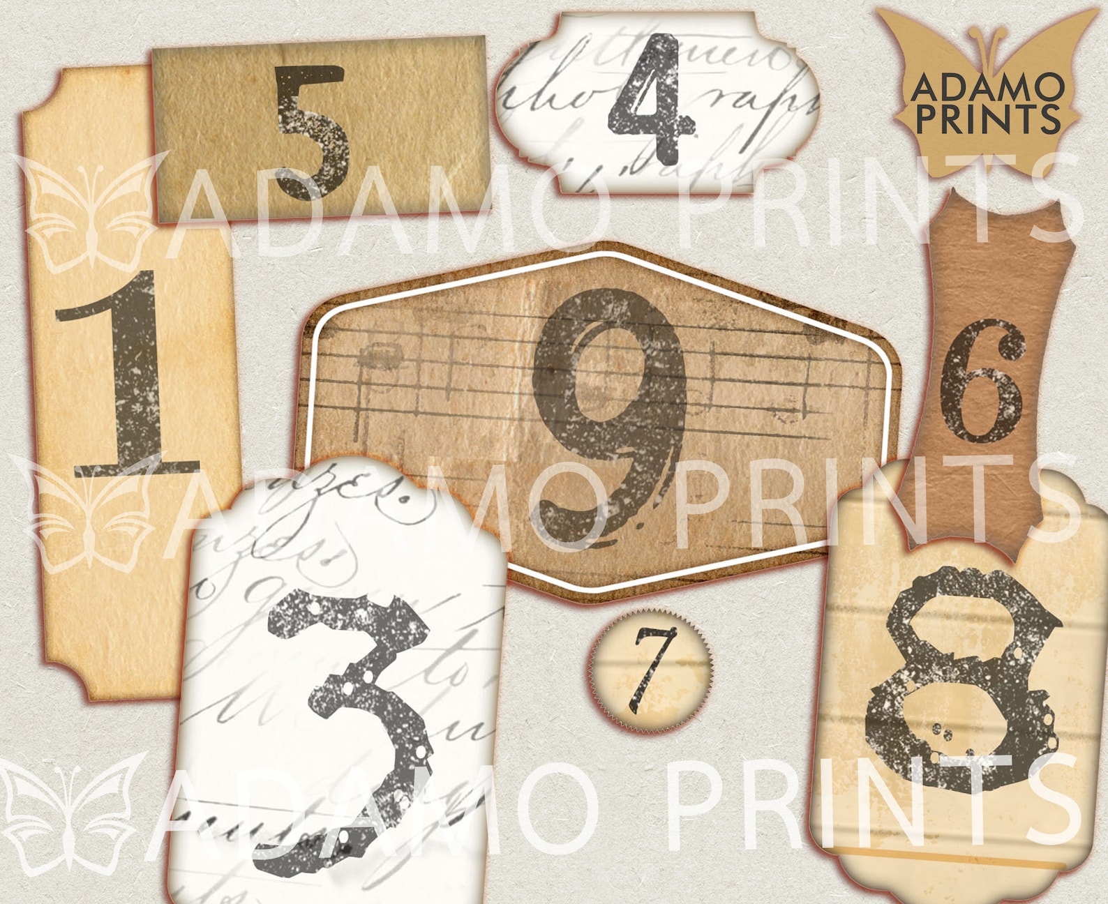 Digital Numbers Number Labels Tags Grunge Journal - Etsy