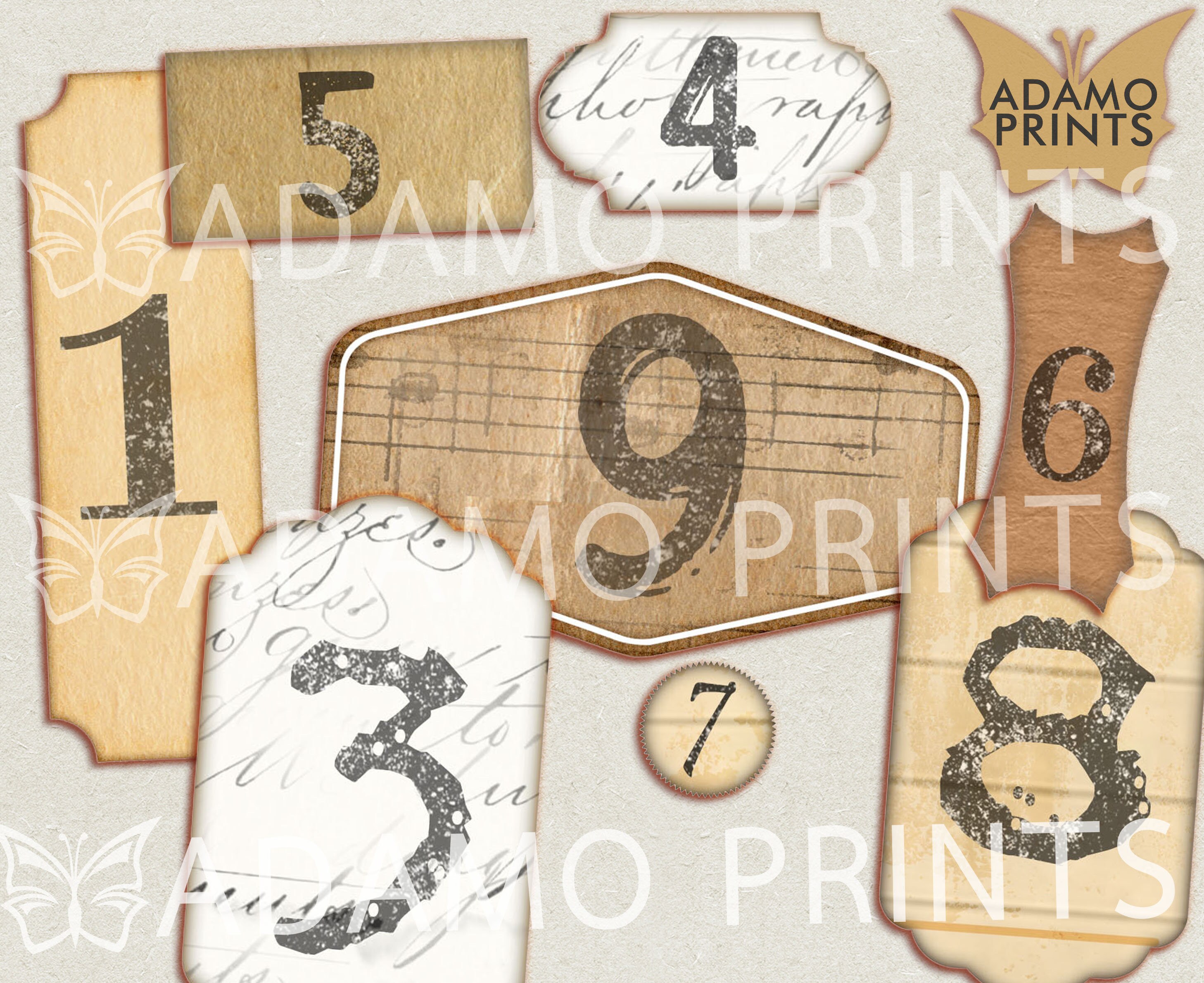 Digital Numbers, Number Labels, Tags, Grunge, Journal Embellishment ...