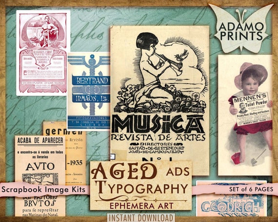 Aged Typography Ads Vintage Images Digital Collage Old Ads - Etsy