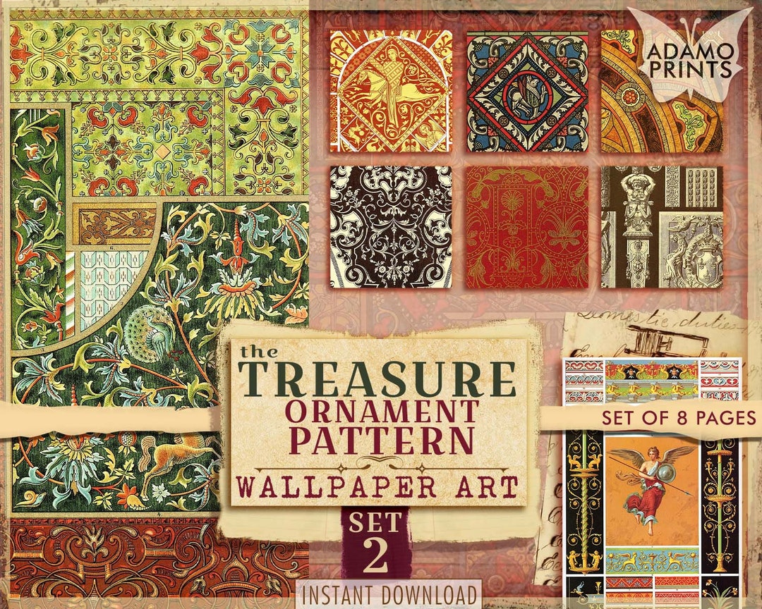 The Treasure Ornament Pattern Set2, Antique Wallpaper Digital, Paper ...