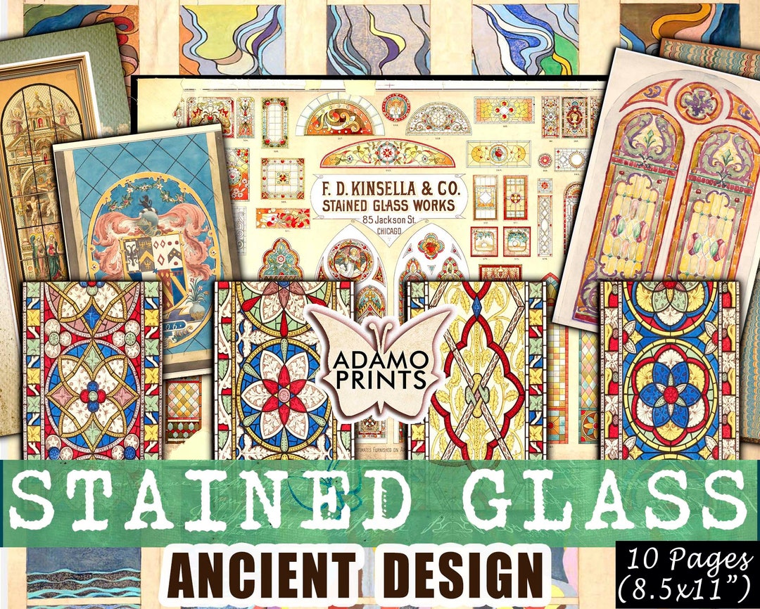 Ancient Stained Glass Design, Journal Page, Antique Glass, Digital ...