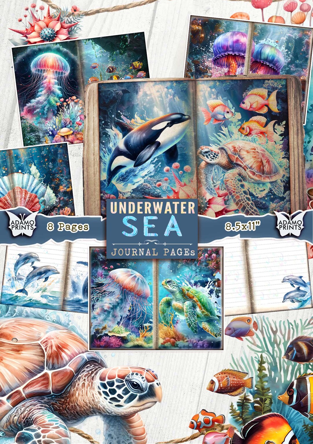 Underwater Sea Animals Journal Pages: Ocean Collage Sheets (digital Kit ...