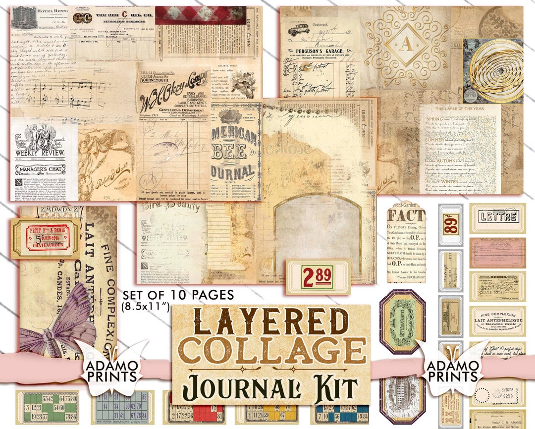 Layered Collage Journal Kit, Journal Page, Journaling Collage Sheets ...