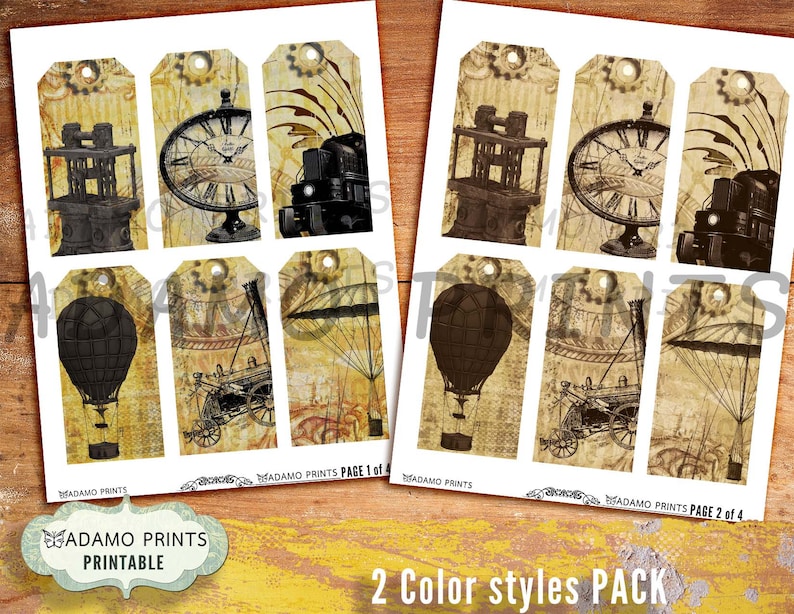 Steampunk Tags Digital Ephemera Collage Sheet Printable - Etsy