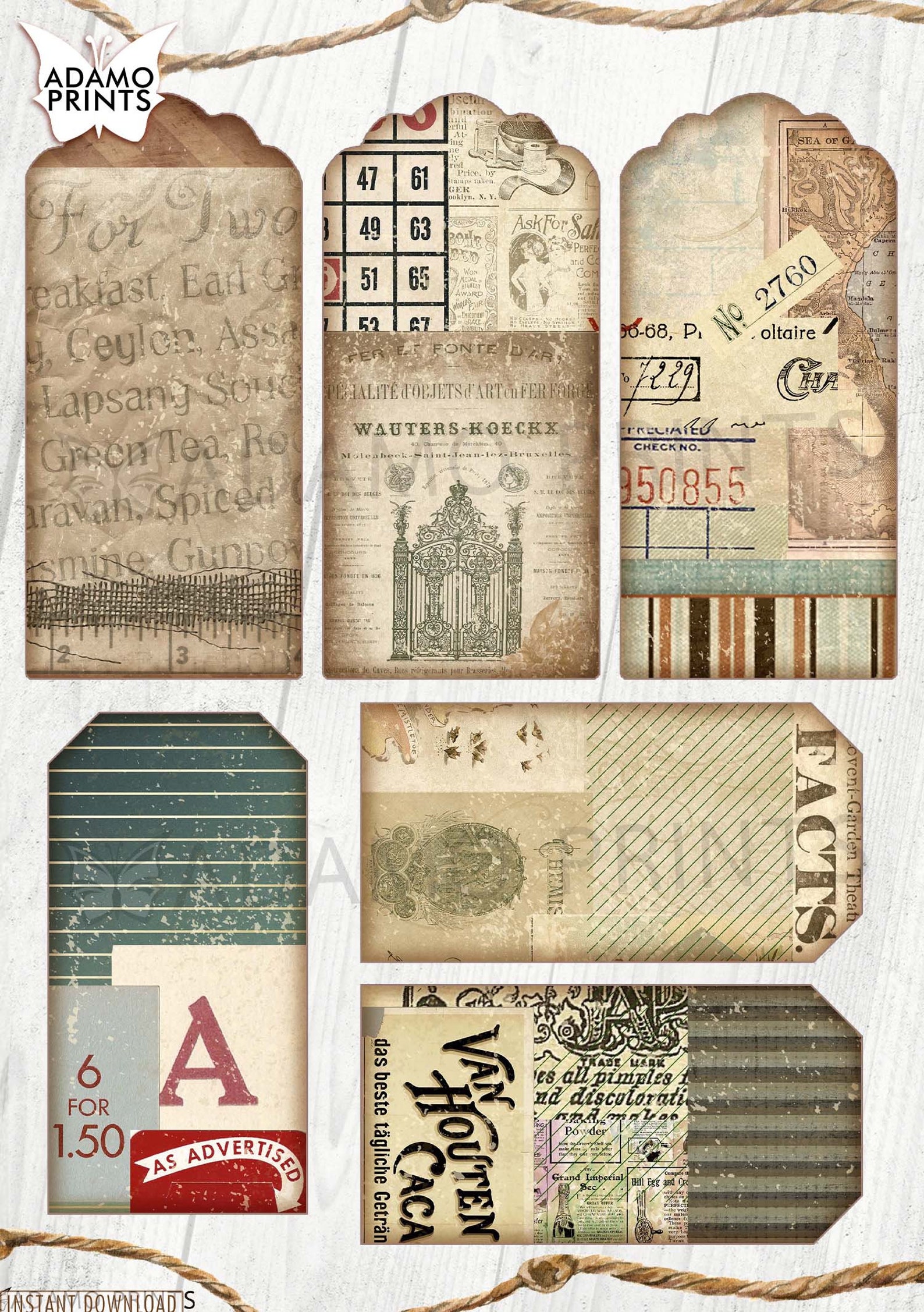 Vintage Script Label Tag Kit: Printable Collage Ephemera (PDF) - Etsy