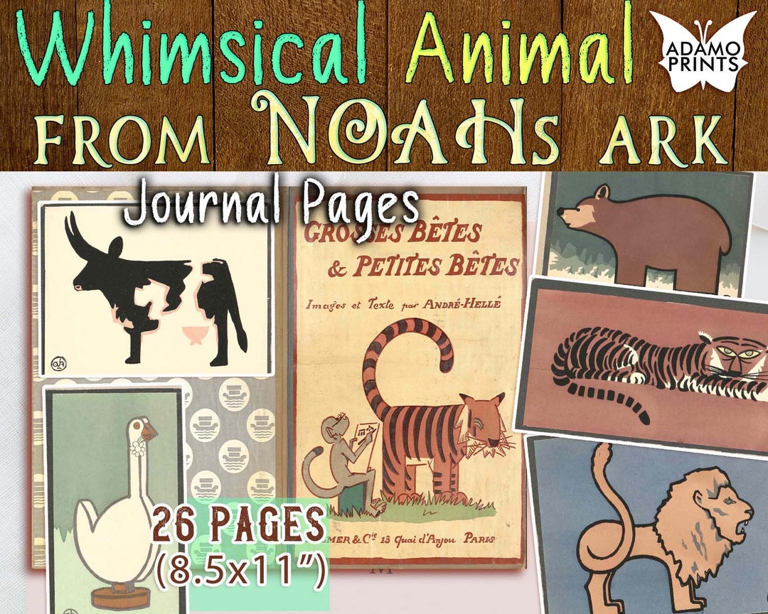 Whimsical Animals From Noahs Ark, Children Digital Book, Ephemera ...