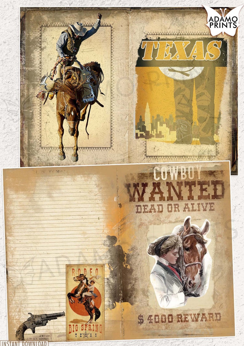 Cowboy Junk Journal Kit Journal Page Fussy Cut Tags Wild - Etsy