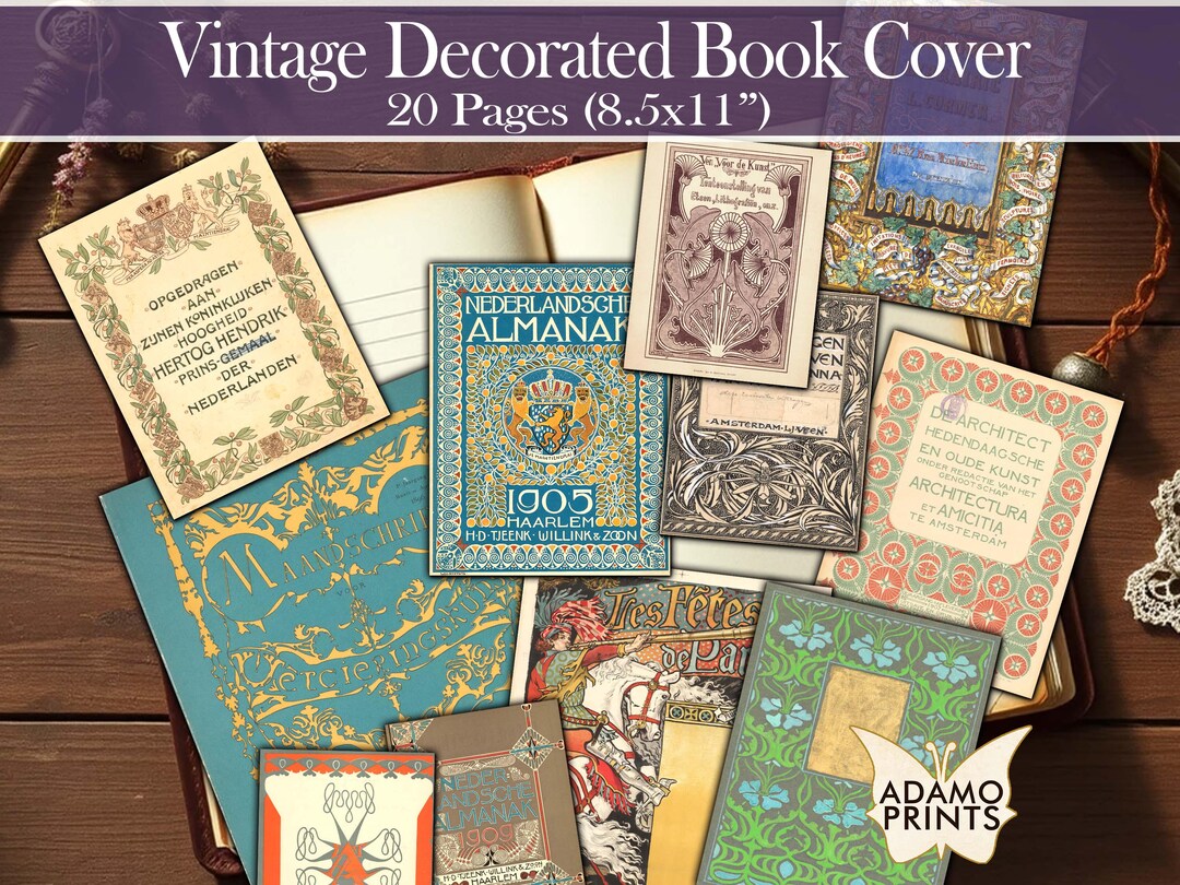 Vintage Decorated Book Cover Pattern, Grunge Digital Paper, Junk ...