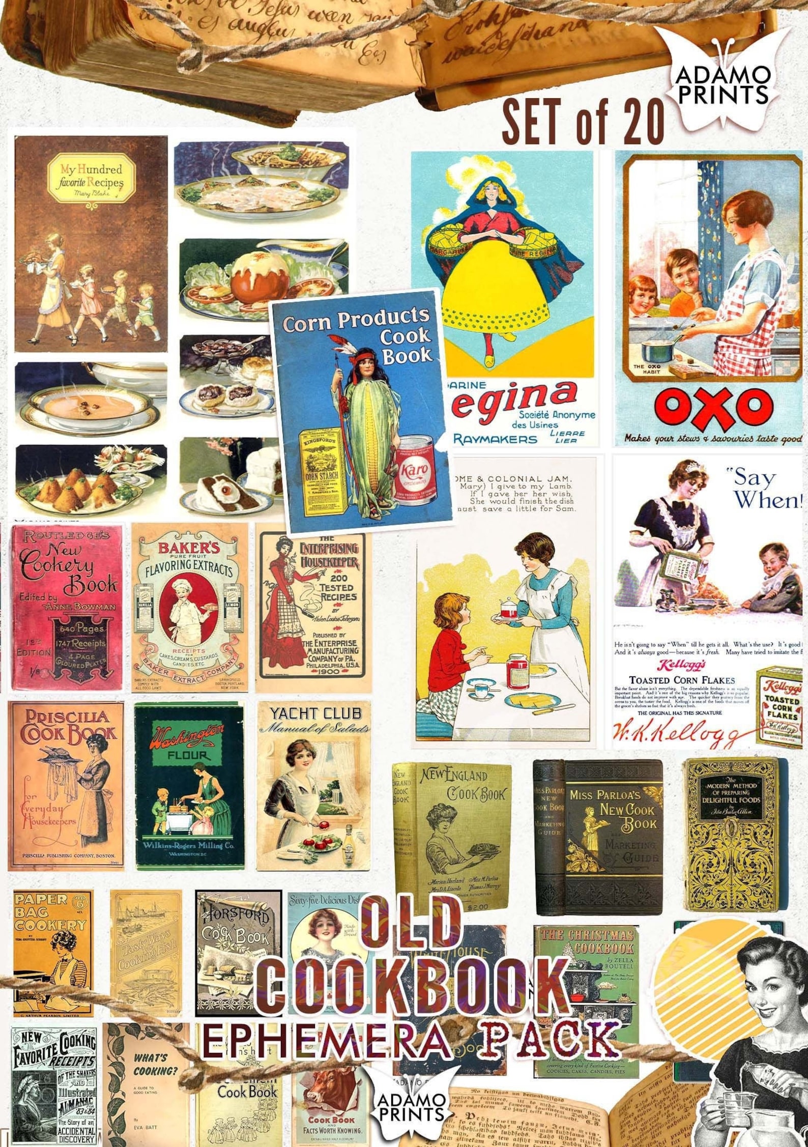 Old Cookbook Ephemera Pack, Food Ephemera, Printable Images, Vintage ...