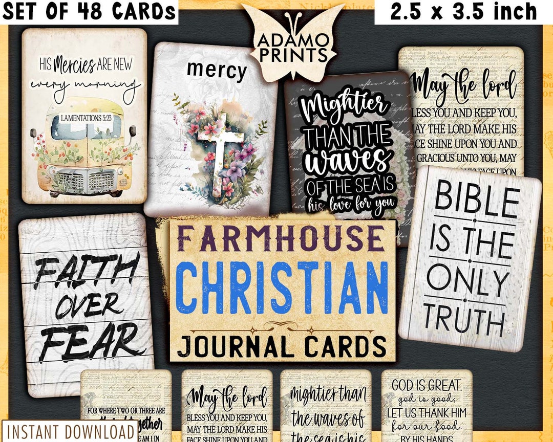 Farmhouse Christian Sign Journal Cards, Holy Card, Prayer Card Digital ...