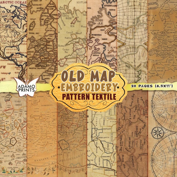 Embroidery Old Map Pattern Textile Antique Map Paper Pack | Etsy