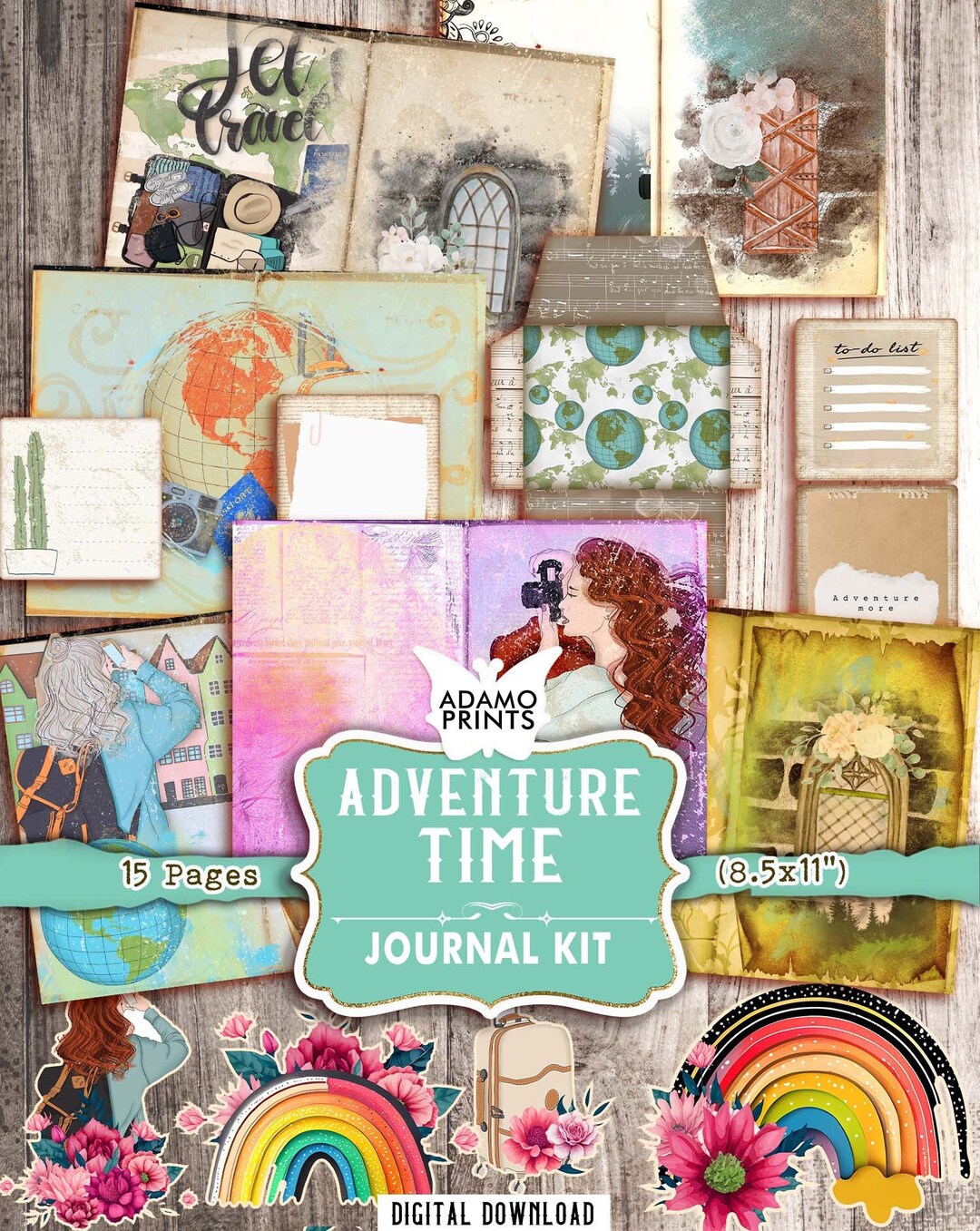 Adventure Time Journal Kit, Junk Journal Pages, Lined & Blank, Travel ...