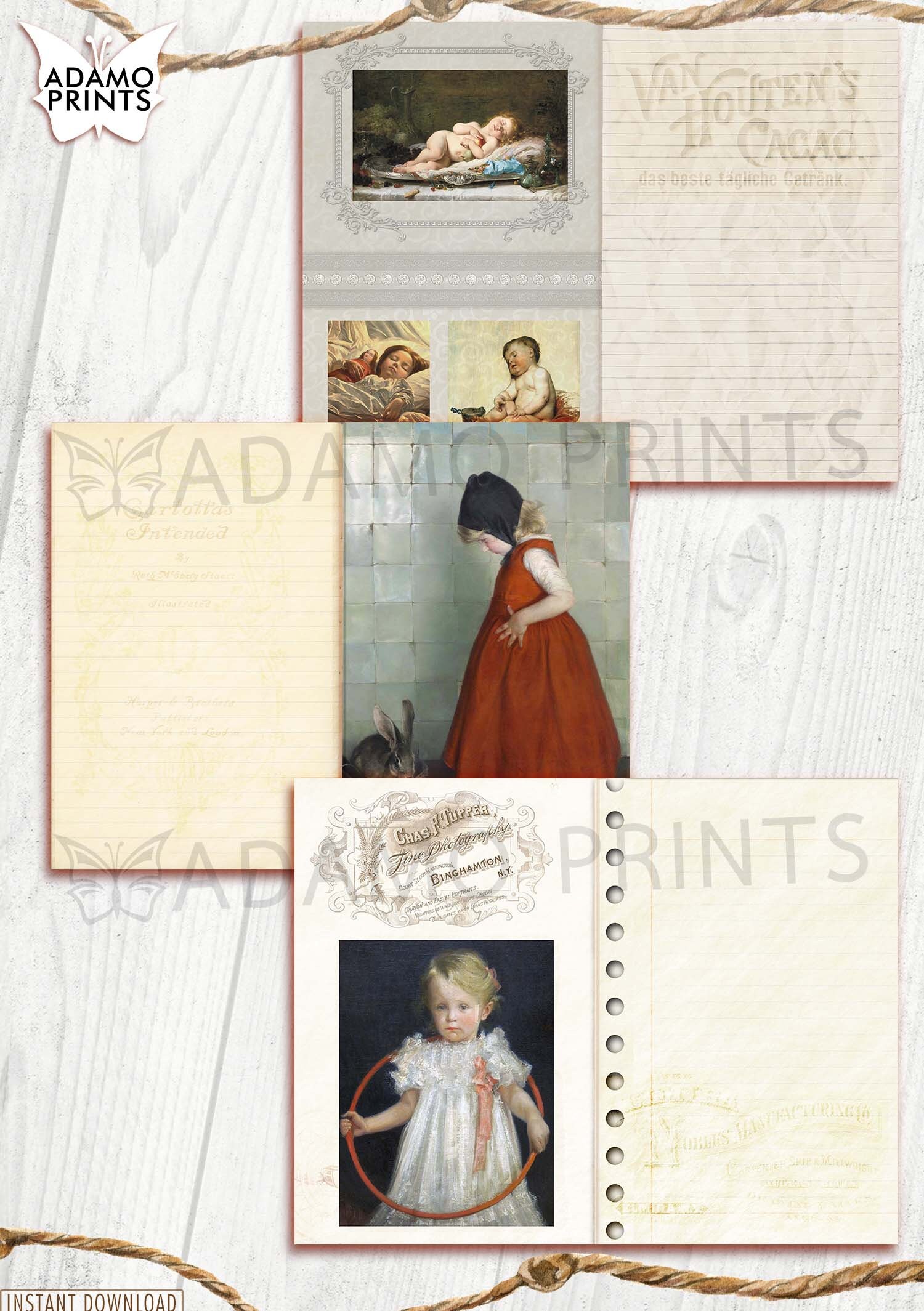 Victorian Children Journal Kit, Line & Blank Page, Loaded Tag, Collage ...