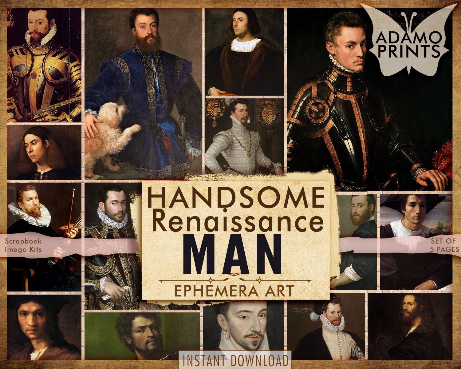 1600s Handsome Renaissance Man Vintage Art Ephemera | Etsy