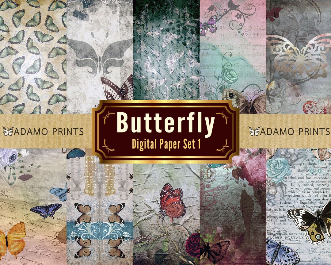 Butterfly Paper Pack Set1, Collage, Floral, Digital Kit, Scrapbook ...