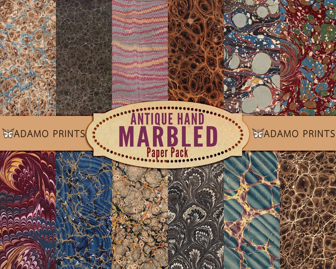 Antique Hand Marbled Paper Pack, Digital Paper, Mauve, Magenta, Vintage ...