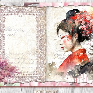 Japan Cherry Blossom Journal Kit, Japanese Journal Page, Sakura, Asian ...