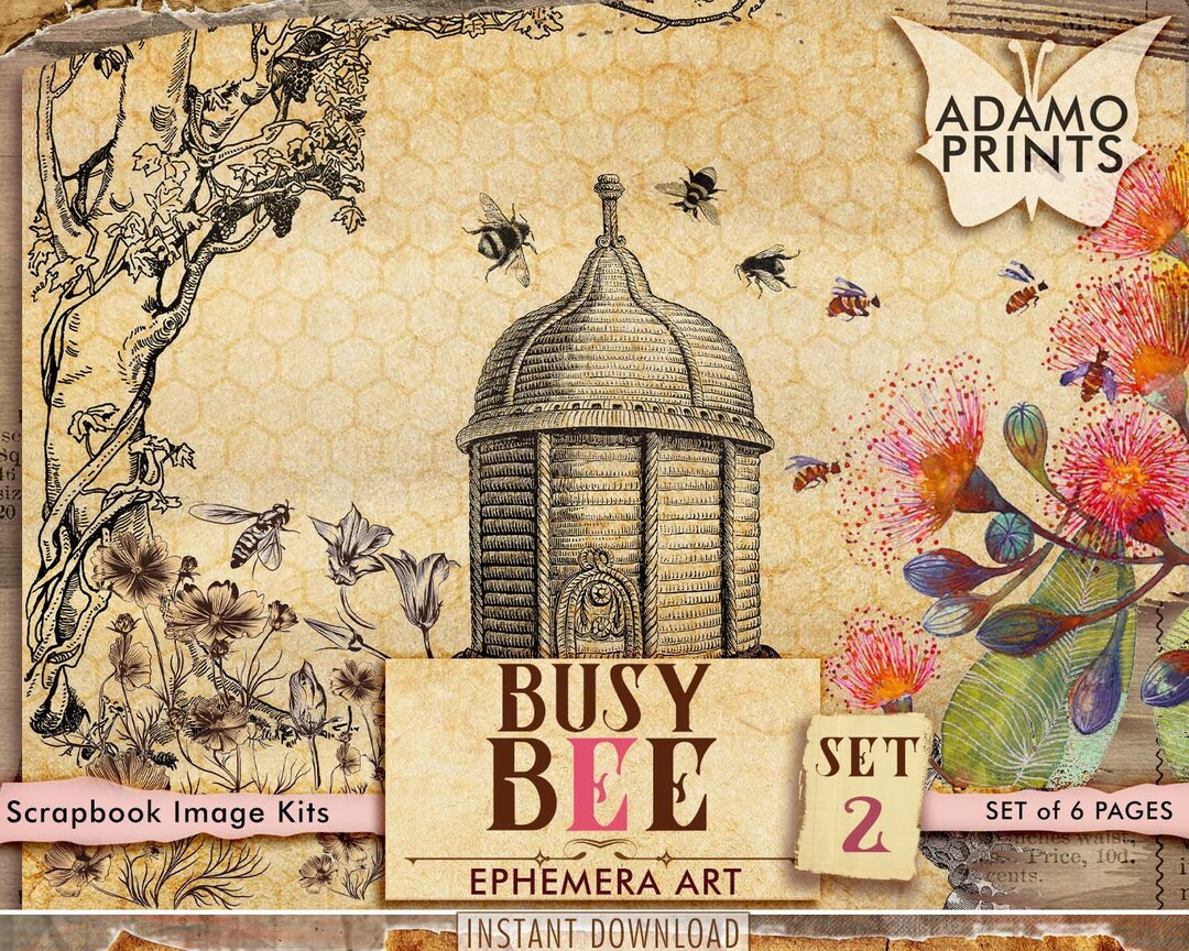 Busy Bee Set2, Ephemera Classics, Cards, Printable Images, Vintage Art ...