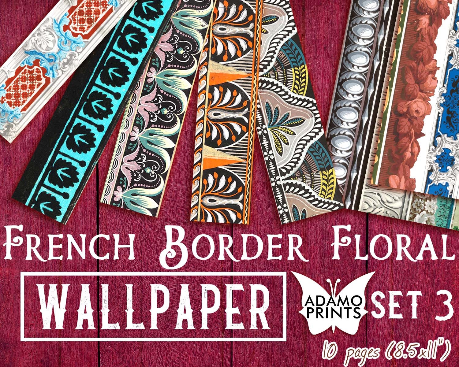 French Border Floral Wallpaper Set3 Pattern Junk Journaling - Etsy