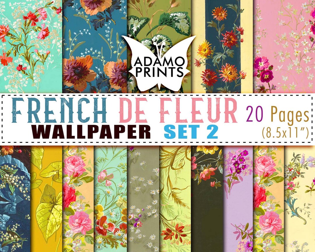 French De Fleur Wallpaper Set2, Paper Pattern, Shabby Paper, Paper for ...