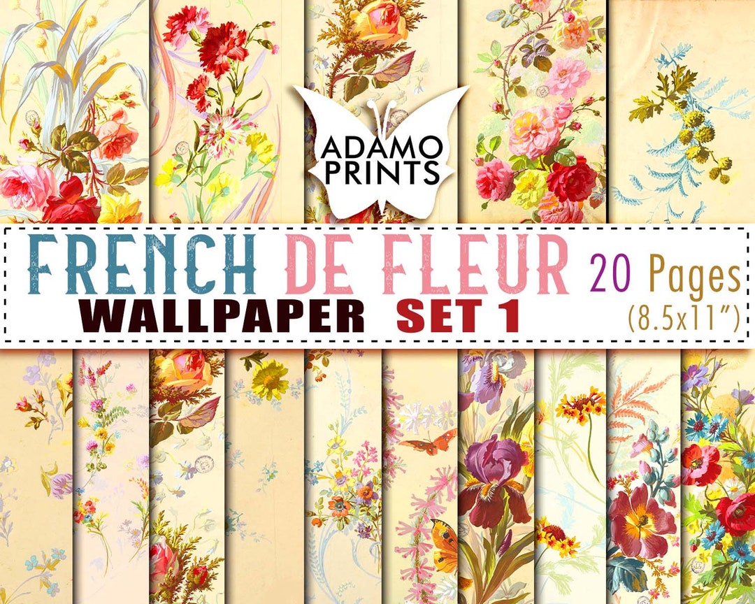 French De Fleur Wallpaper Set1, Paper Pattern, Shabby Paper, Paper for ...