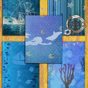 Nautical Blue Digital Paper, Ocean, Sea, Shell, Mermaid, Sea Digital ...