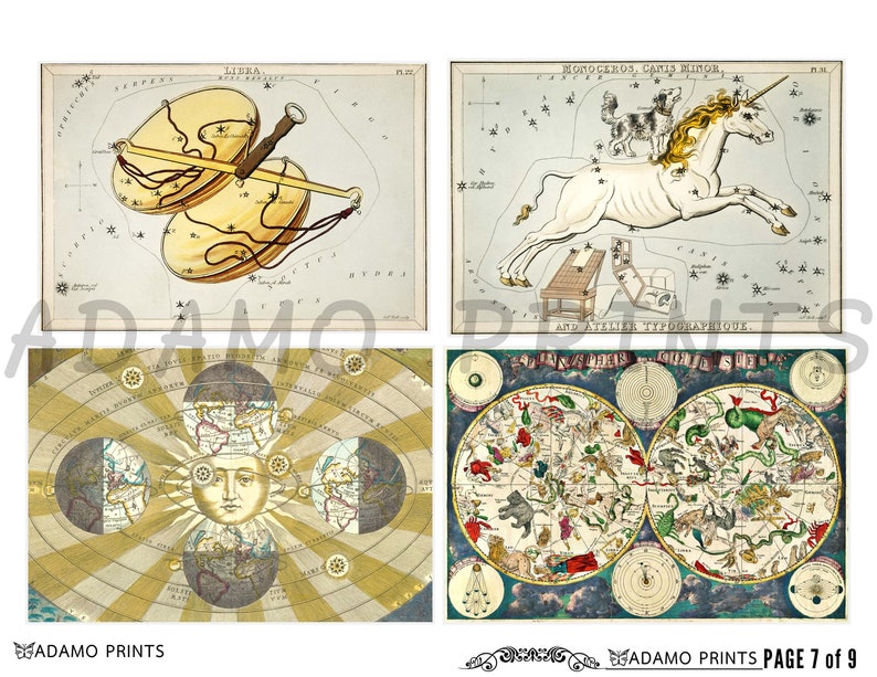 Celestial Art Vintage Astrology Zodiac Astronomy Digital | Etsy